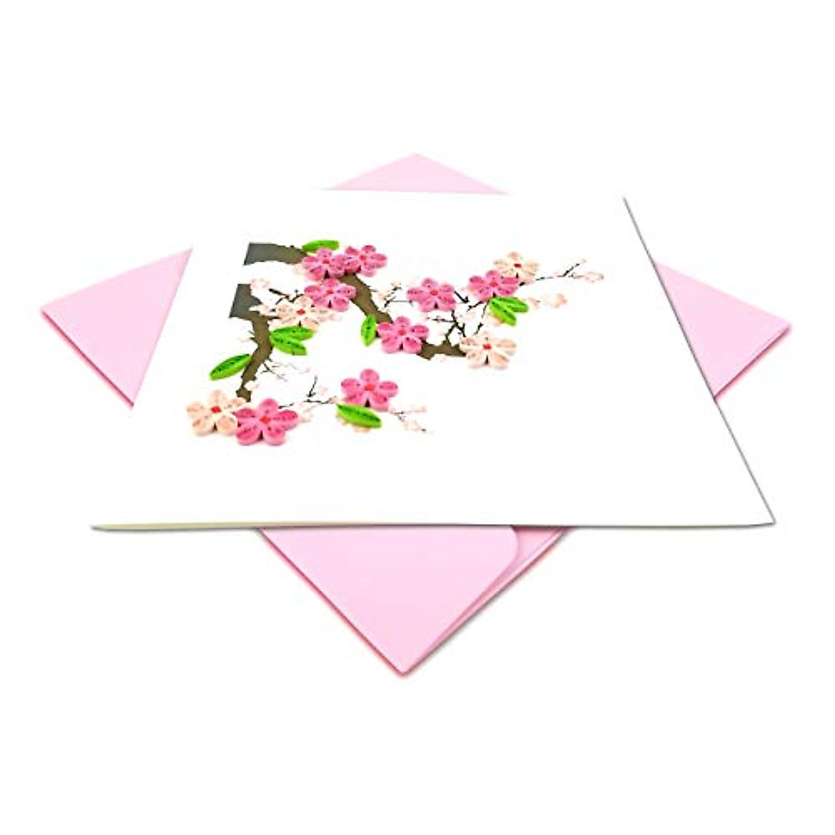 Cherry Blossom Quilling Greeting Card, 6x6" with Envelope. Any Occasion. Blank Inside. Hand-made. Suitable for Framing.