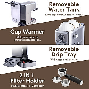 GOTMORE Espresso Machine with Milk Frother, Espresso Machine for Latte Cappuccino, Stainless Steel Professional Compact Espresso Coffee Machines, 33oz Removable Water Tank Coffee Espresso Maker
