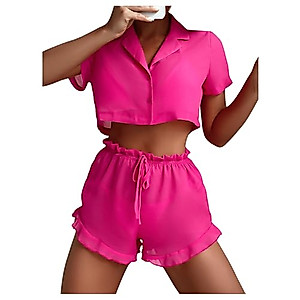 Milumia Women's Drawstring Ruffle Hem Sheer Mesh Beach Swim Cover Up Shorts Hot Pink Large