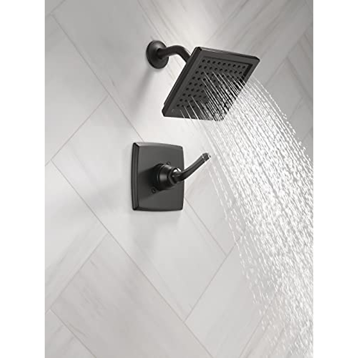 Delta Faucet Geist 14 Series Black Shower Faucet, Shower Trim Kit with Single-Spray Matte Black Shower Head, Shower Faucet Set Complete, Matte Black 142864-BL (Valve Included)