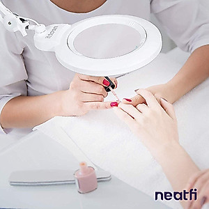 Neatfi XL Bifocal LED Magnifying Lamp, 7-Inch Acrylic Lens, 5D/20D Magnification, Hands-Free, Dimmable, 84 SMD LED, Adjustable Arm for Crafts, Reading, Close Work (with Clamp, White)