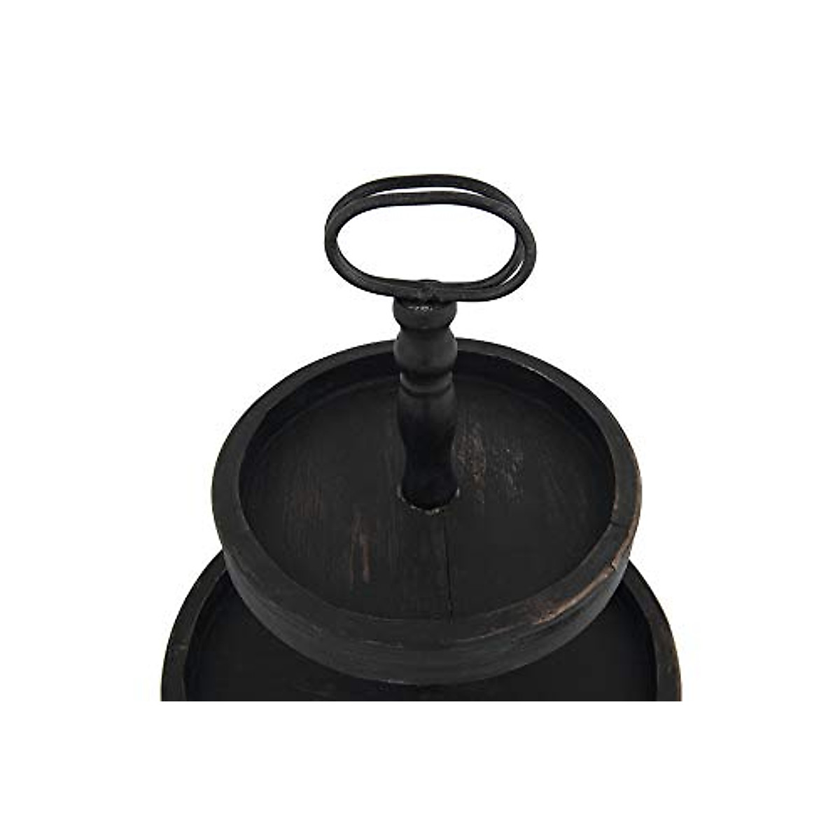 Creative Co-op EC0112 Distressed Wood 2-Tier Tray with Metal Handle, Black