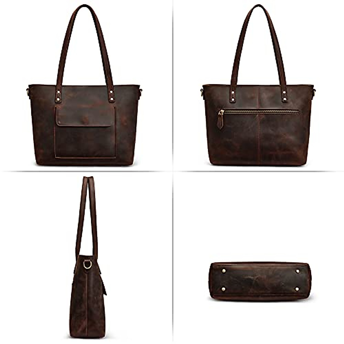 S-ZONE Women Genuine Leather Tote Bag Shoulder Handbag Vintage Crossbody Purse