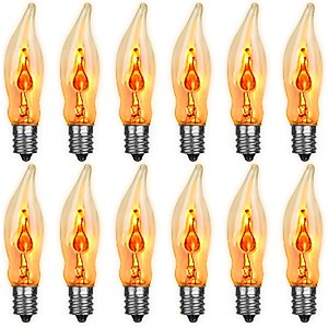 Christmas Flickering Light Bulbs 12 Pack C18 Flickering Flame Light Bulbs E12 Base Flickering Flame Bulbs 1 Watt/120 Volts for Christmas Candelabra Window Candle Lamp Christmas Replacement Bulbs