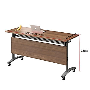 3pcs Flip Top Mobile Training Table with Modesty and Lockable Wheels,Foldable Conference Tables, Ready to Unfold and Use (Color : Brown, Size : 120 * 40 * 75cm)