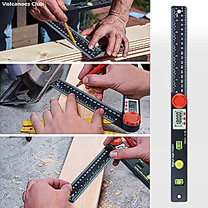 VOLCANOES CLUB Digital Angle Finder Protractor - 7inch Angle Gauge Spirit Level Ruler with INCH/MM & Level Bubble Vials - 360 Degree Measuring Super Gauge Tool for Carpenter, Construction, Woodworking