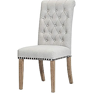 BTEXPERT BB5107GR-2 High Back Tufted Parsons Upholstered Dining Room Chairs Side Solid Wood-Accent Nail Trim, Gray Linen Fabric - Set of 2
