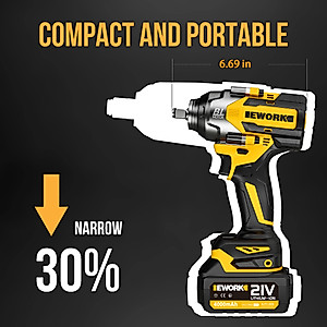 EWORK Cordless Impact Wrench 1/2 inch 21V Brushless High Torque Impact Gun Max 700 Ft-lbs Power with 4.0Ah Li-ion Battery, Fast Charger, 5 Sockets, Tool Bag (RB-810)