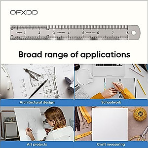 Metal Rulers with Inches & Centimeters - Pack of 3 - Metric and Standard Flexible Stainless Steel Rulers Set - 8 Inches (20 cm)