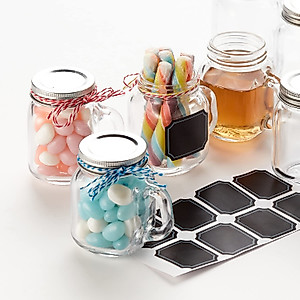 Hayley Cherie 2.5 oz Glass Mason Jars with Handles and Metal Lids, 10 pack, Air-tight, Small Favor Mugs with Chalkboard Labels for Drinks, Shots, Candy, Parties, Weddings, Gifts