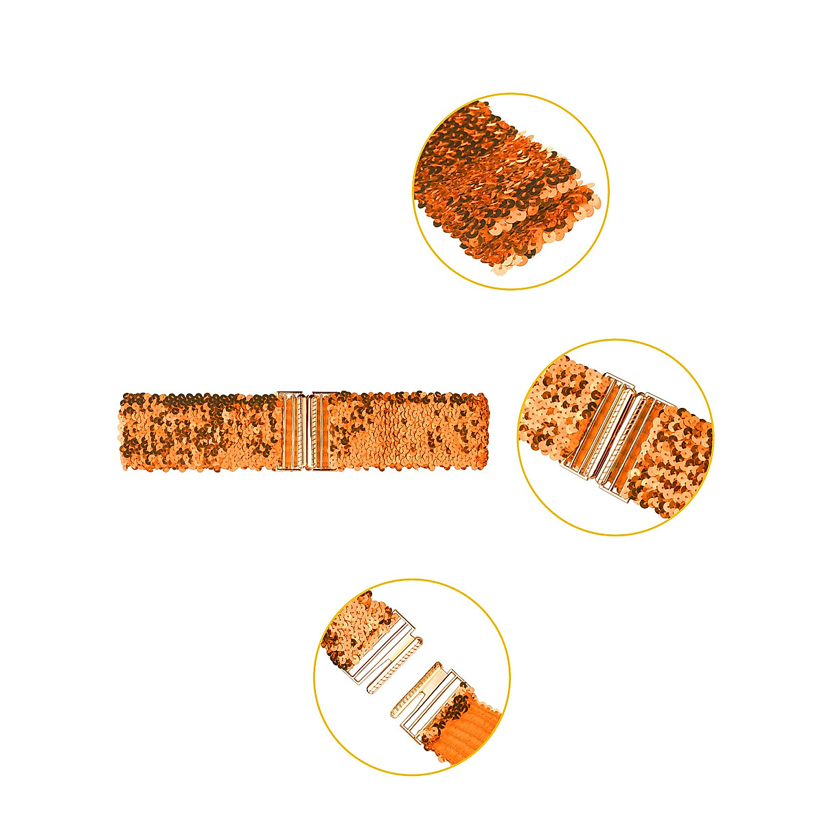 Allegra K Womens Elastic Waist Belt Sequins Decor Metal Interlock Buckles Belts for Dresses 60cm/23.62" Orange