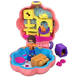 Polly Pocket Tiny Pocket Places Purrfect Playhouse Compact with 2 Reveals, Accessories, Micro Shani Doll, Captain Cobblywobbles Pet & Sticker Sheet