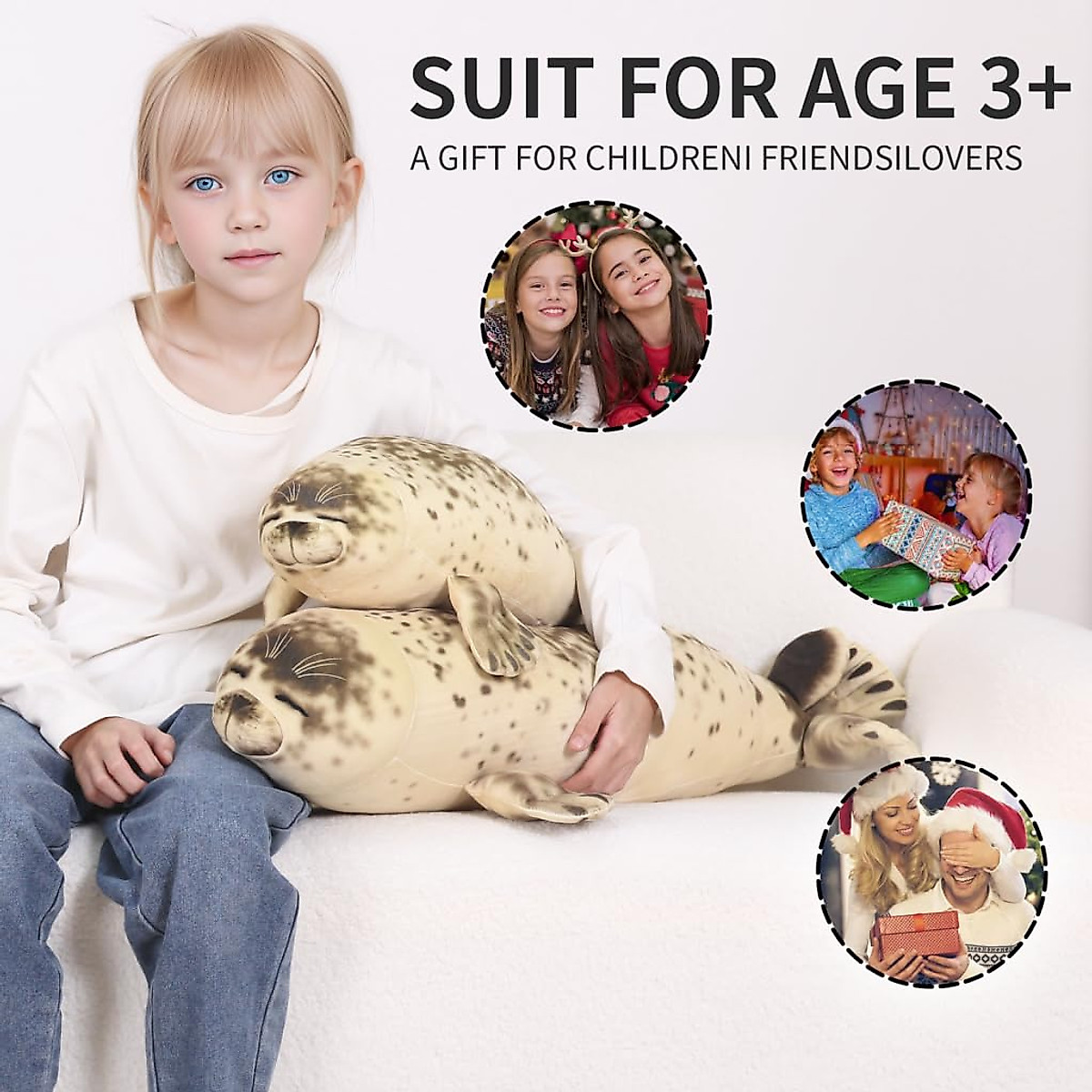 FFxiong 22" Chubby Blob Seal Pillow Stuffed Animal Plush Toy Cute Soft Body Seal Large Ocean Animals Toys, Valentine Birthday Gift for Kids Boy Girl