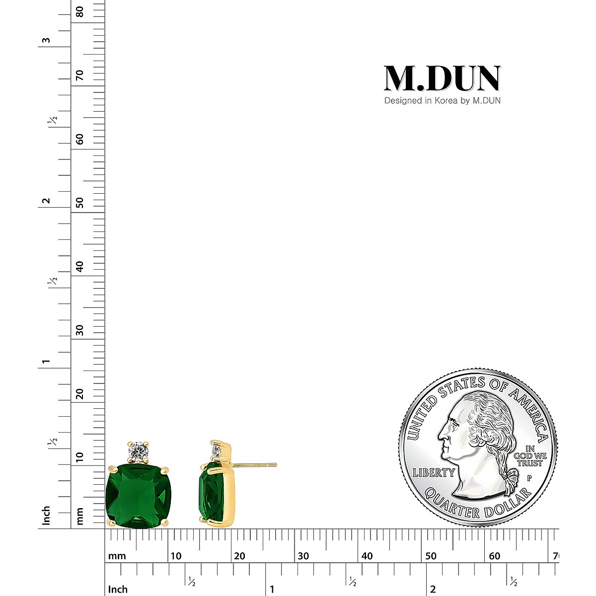 M.DUN - Cushion Cut Cubic Zirconia Crystal Stud Earrings For Women 925 Stering Silver Post 18K Gold Plated (emerald)