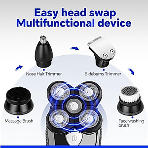 Tiklean Bald Head Shaver, Electric Razor for Men, 5-in-1 Head and Face Grooming Kit, Waterproof and Rechargeable