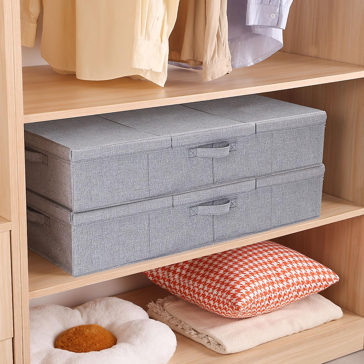 YheenLf Under Bed Storage Containers Bin with Lids Handle, Foldable Sturdy Storage Bags with Handles for Organizing Clothes, Shoes, Blankets, Pillows, Grey, 1 Pack, 23.6" L x 11.8" W x 5.9" H