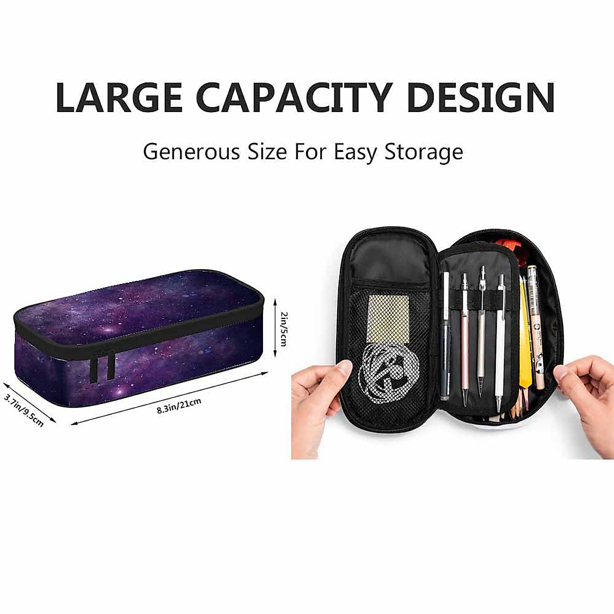Yekiua Eggplant Sky Pencil Case Organizer Space Star Constellations Gloomy Atmosphere Heavenly Bodies College Office Big Capacity Pencil Bag