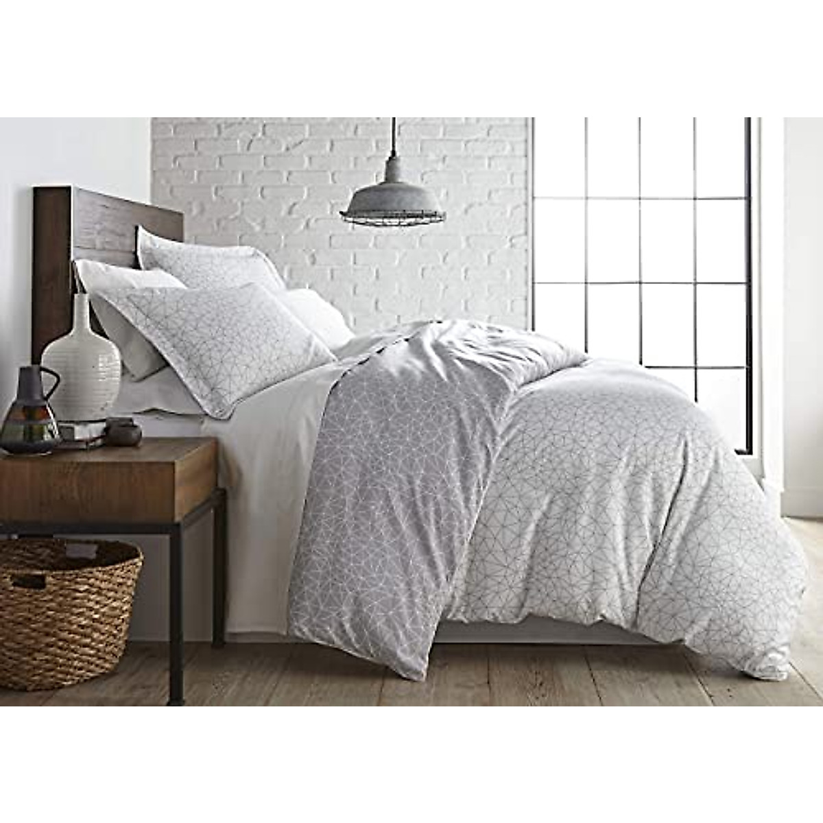 Geometric Maze Collection - Premium Quality, Soft, Wrinkle, Fade, & Stain Resistant, Easy Care, Oversized Duvet Cover Set, King / California King, Grey