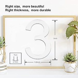 3 Inch House Numbers Sticker Stainless Steel, Self-Stick Metal Address Number White Sign 3(#3)