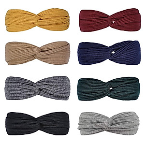 Huachi Headbands for Women Twist Knotted Women Head Bands Boho Stretchy Hair Bands Non Slip for Girls Criss Cross Turban Plain Headwrap Yoga Workout Vintage Hair Accessories, Solid Color