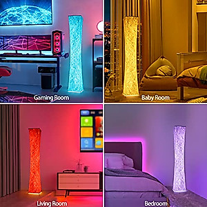 Omgomne Modern 61" Floor Standing Lamps with Remote Control,16 Colors Softlighting White Square Linen Shade LED Tall Lamps for Bedroom Play Kids Room