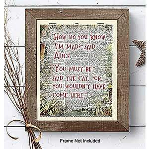 Alice Wonderland Quotation Dictionary Wall Art Picture print - Upcycled Decor for Home, Apartment, Office - Gift for Entrepreneur, Fans - 8x10 Poster