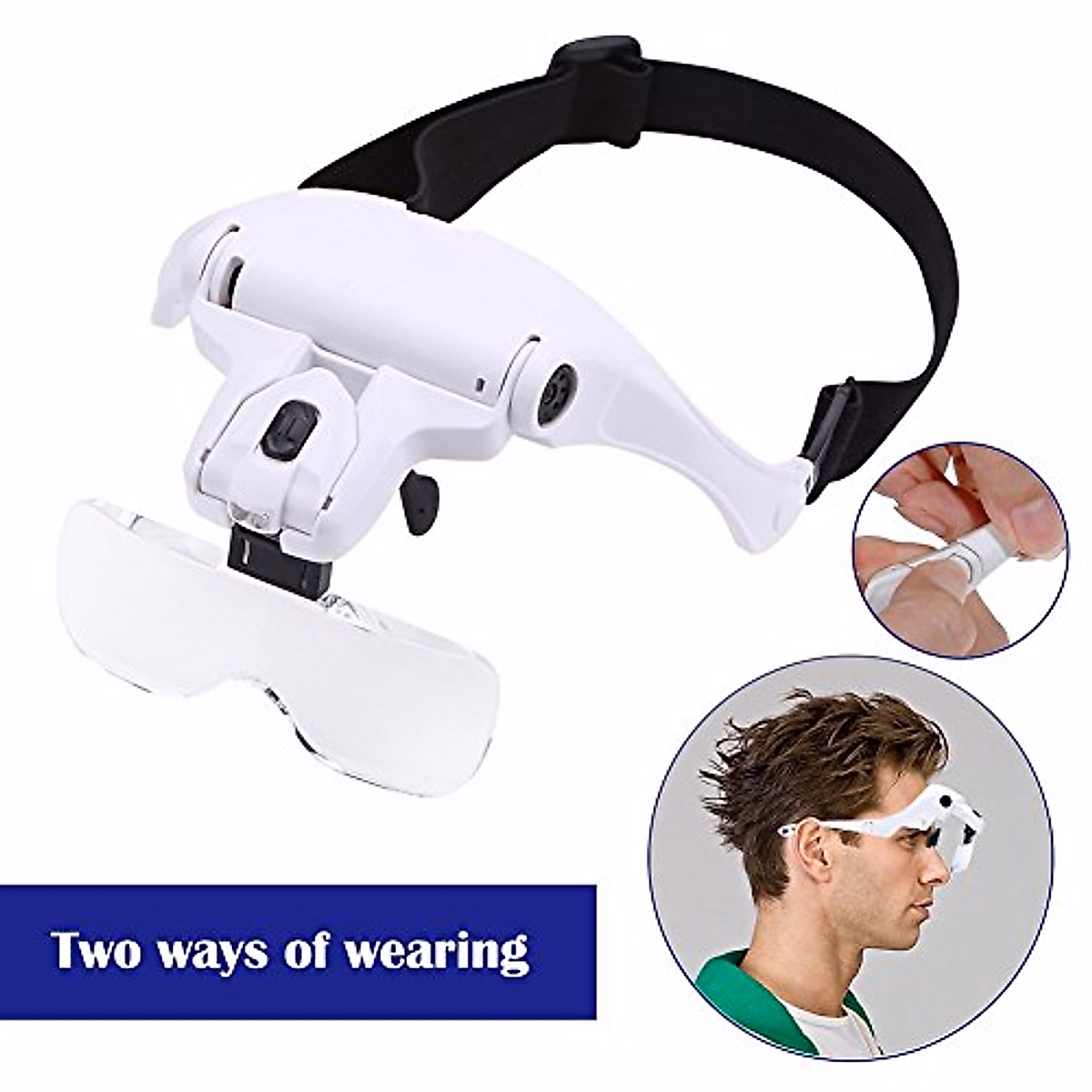 OrchidBest LED Illuminated Magnifying Glass Head-Worn Magnifying Eye Glasses Handsfree Reading Magnifier Jewelry Magnifying Loupe PCB Magnifier, Visor Glasses with 5 Lenses 1.0X,1.5X,2.0X,2.5X,3.5X