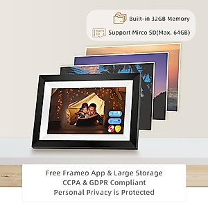 Eptusmey WiFi Digital Picture Frame with 32G Storage, 11.5" Digital Photo Frame with Load from Phone Capability, Share Photo via Frameo APP, Video Display- Gift for Mom, Black Wood with White Mat