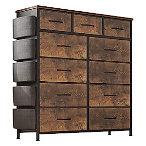 LIVEHOM 11 Dresser Drawer for Bedroom, Chest of Drawers with Side Pockets, Hooks, Fabric Storage Drawer, Steel Frame, Wood Top, Organizer Unit and Pull Handle for Closet, Nursery