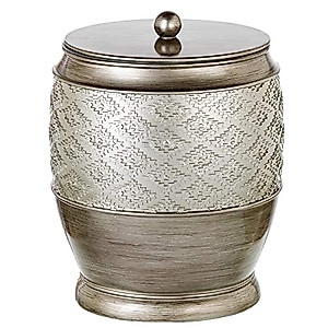 Creative Scents Dublin Bathroom Trash Can with Lid - Decorative Resin Small Garbage Can Wastebasket Bin for Diaper/Paper (Brushed Silver)