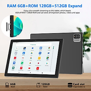 HOTTABLET Tablet with Keyboard, 2 in 1 Tablet 10 inch, 6GB RAM 128GB ROM 1T Expansion Tablet Android, 2.4Ghz/5Ghz/wifi 6 Tablet PC, IPS Screen, Dual Camera, 6000mAh Battery, with Case, Stylus, Black