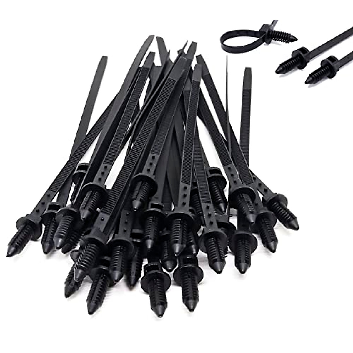 SWZHAI 50 PCS Push Mount Zip Ties, 6.89 Inch Nylon Car Mount Wire Ties Snap in Cable Zip Ties, Black Automotive Zip Ties Fastener Wire Harness Clips for Wire Tying (6.89" L x 0.22"W)