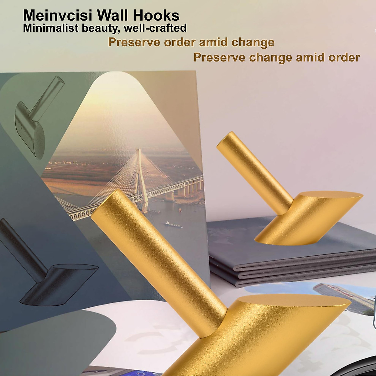 Meinvcisi Heavy Duty 60lb(Max) Metal Wall Mounted Hooks Clothes Coat Towel Bathrobe Car Key Hooks Hanger Rack for Bathroom Bedroom Cloakroom Cabinet Closet Hang,Aluminum Alloy Matte Gold.2Pack