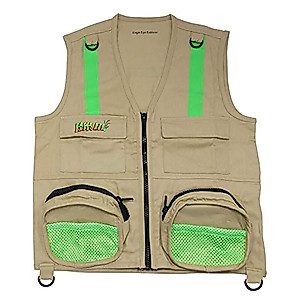 Eagle Eye Explorer S/M Combination Set Safe for Boys and Girls: 1 Tan Cargo Vest for Kids with Reflective Safety Straps & 1 Floppy Bucket Sun Hat with Chin Strap. Color: Tan