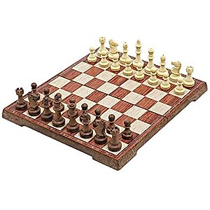 Chess Set Magnetic Board Tournament Travel Portable Chess Set New Chess Folded Board International Magnetic Chess Set Playing Gift Chess Game Board Set (Color : Brown)