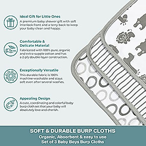 Spasilk Baby 3 Pack 100% Cotton Burp Cloths for Newborn Boys and Girls, Gray Animals, One Size