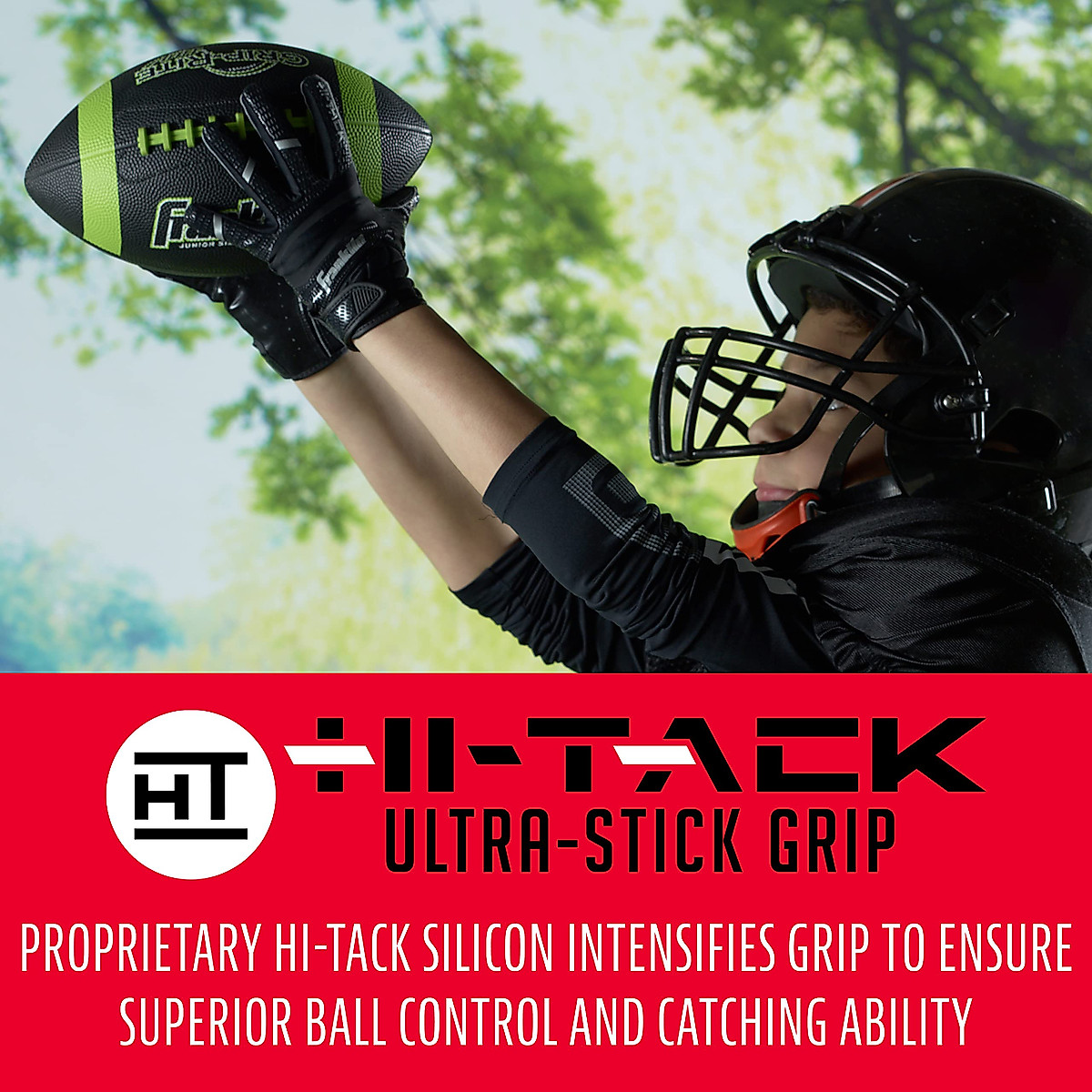 Franklin Sports Hi-Tack Premium Football Receiver Gloves - Black - Youth Medium