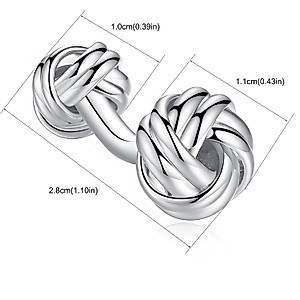 HONEY BEAR Twist Knot Cufflinks Steel for Mens Shirt Wedding Business Gift Silver