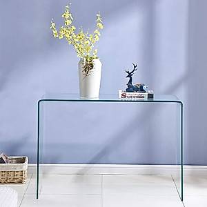 Glass Sofa & Console Tables Transparent Glass Table, Clear Bent Modern Home Office Furniture, Tempered Glass Sofa Table for Entryway,Console Table Desks (Clear 43.3" x 13.8" x 29.5")