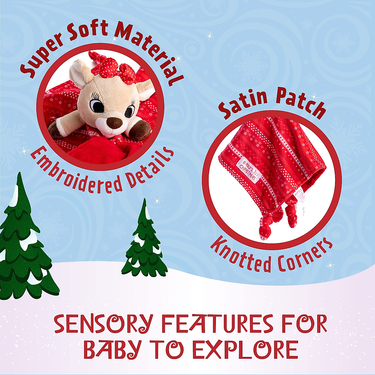 KIDS PREFERRED Rudolph The Red-Nosed Reindeer Clarice Plush Stuffed Animal Snuggler Lovey Security Blanket, 12.5 Inches