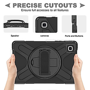 KIQ Shield for Samsung Galaxy Tab A7 Lite Case w/Screen Protector Rotating Hand Strap Kickstand Samsung Galaxy Tab A7 Lite 8.7 Case Kid Proof 2021 SM-T220 T225 T227 - Black