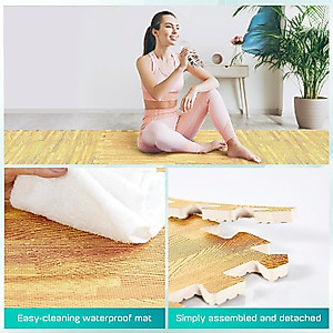 Yes4All Interlocking Floor Mats with Border – Foam, Gym Floor Mats with EVA Interlocking Tiles (12 Square Feet – Oak Wood Light – 12 Tiles)