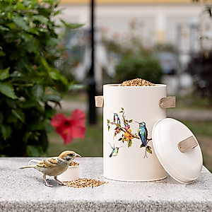 Navaris Bird Seed Box - 16cm x 25cm - 4.9 L (1.3 Gal) - Decorative Pots for Seeds and Other Small Dry Pet Food - Small Garden Storage Tin