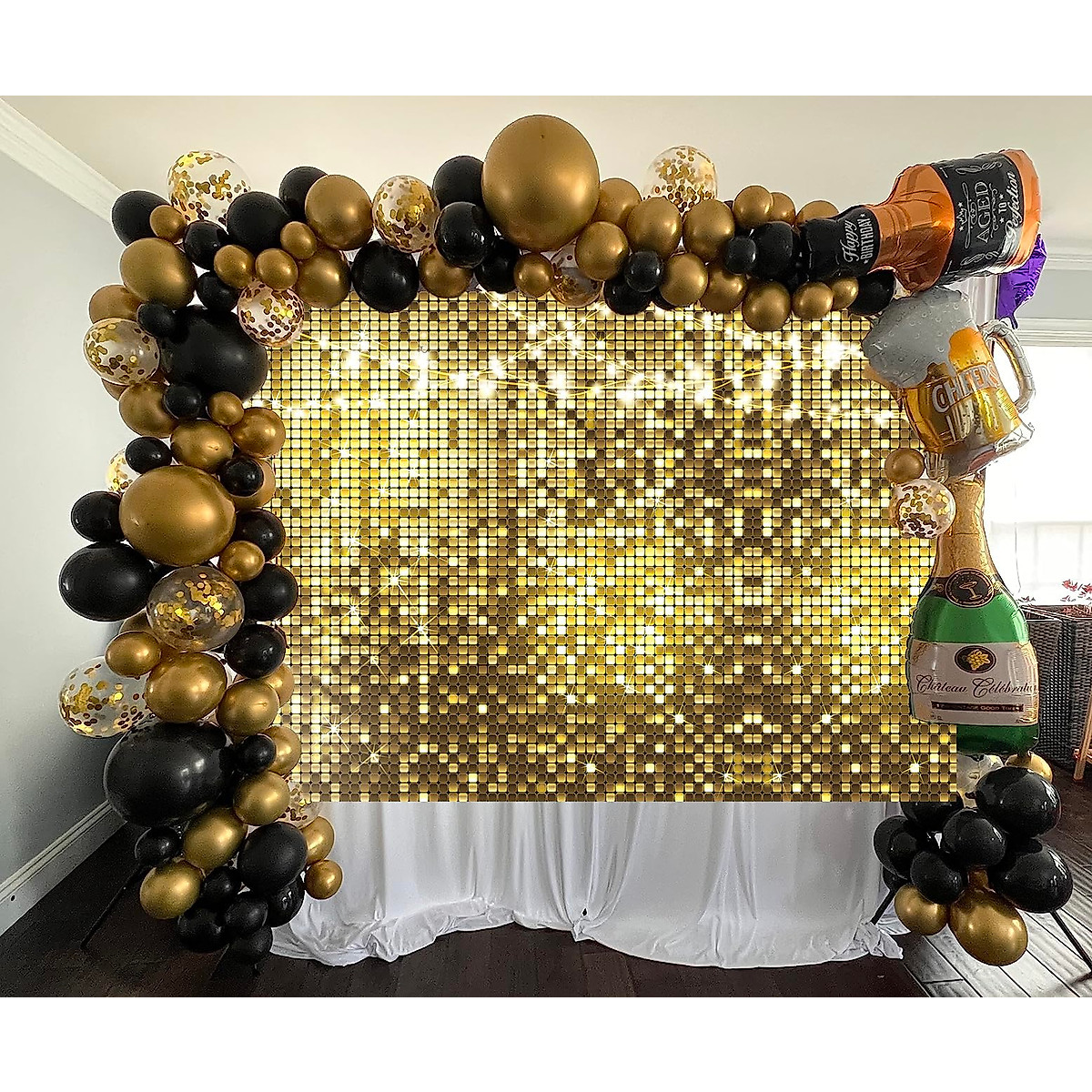 Generic Gold Glitter Backdrop Disco Themed Photography Backdrop for Anniversary Birthday Bridal Shower Wedding Prom Party Decorations Supplies Photo Studio Props (7X5FT(82x59inch))
