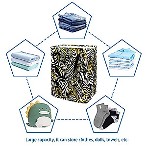 Animal Zebra Herd Yellow Black White Print Collapsible Laundry Hamper, 60L Waterproof Laundry Baskets Washing Bin Clothes Toys Storage for Dorm Bathroom Bedroom