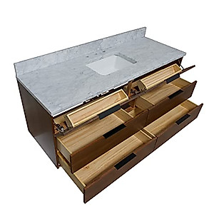 Kitchen Bath Collection Oslo 60-inch Floating Single Bathroom Vanity (Carrara/Walnut): Includes Walnut Cabinet with Authentic Italian Carrara Marble Countertop and White Ceramic Sink