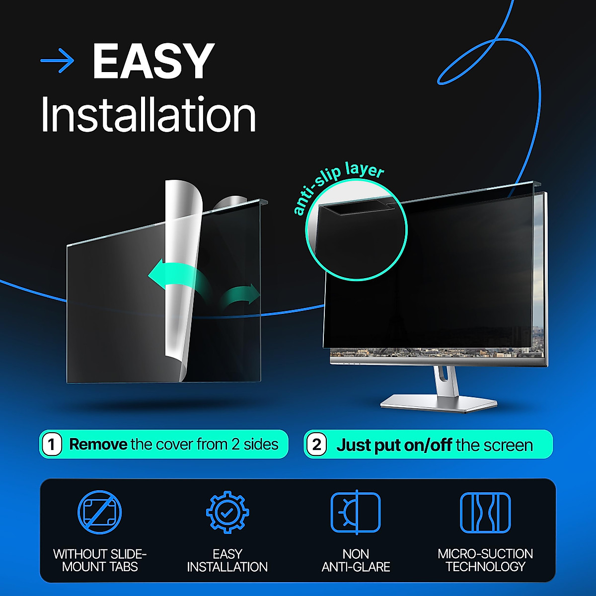 VINTEZ Universal Acrylic 26, 27 Inch Computer Privacy Screen Filter for Widescreen Computer Monitors - 24.1" x 15.1" (612 x 384 mm) - Monitor Frame Hanging Type