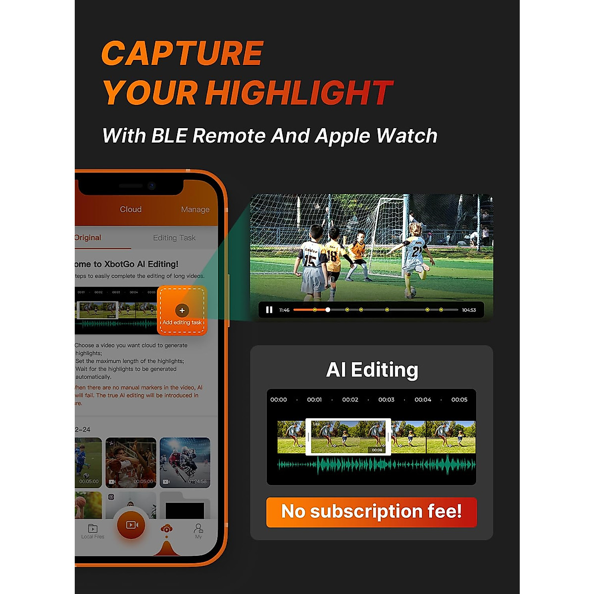 XbotGo AI Sports Gimbal, Auto Sports Gimbal Camera for Team Tracking, AI-Powered 3-Axis Gimbal Stabilizer for Basketball & Soccer Recording, Live Streaming, Portable & Foldable, Support iOS Android