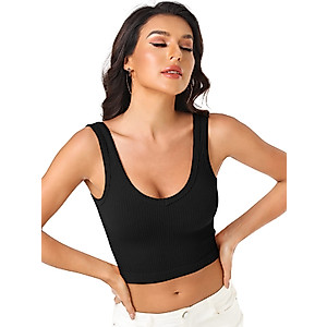 Womens Crop Tops Basic Sleeveless Both V-Neck and Round Neck 3 Pieces Black White Ribbed Seamless Casual Cami Tank Tops(P055 Bl/Gr/Kh M)