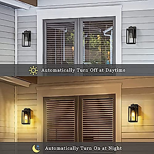 Lamomo Outdoor Wall Lights, 2 Pack Dusk to Dawn Porch Light with GFCI Outlet, Anti-Rust Waterproof Black Exterior Light Fixture, Outside Front Wall Sconce for House, Doorway, Glass Shades, E26 Socket